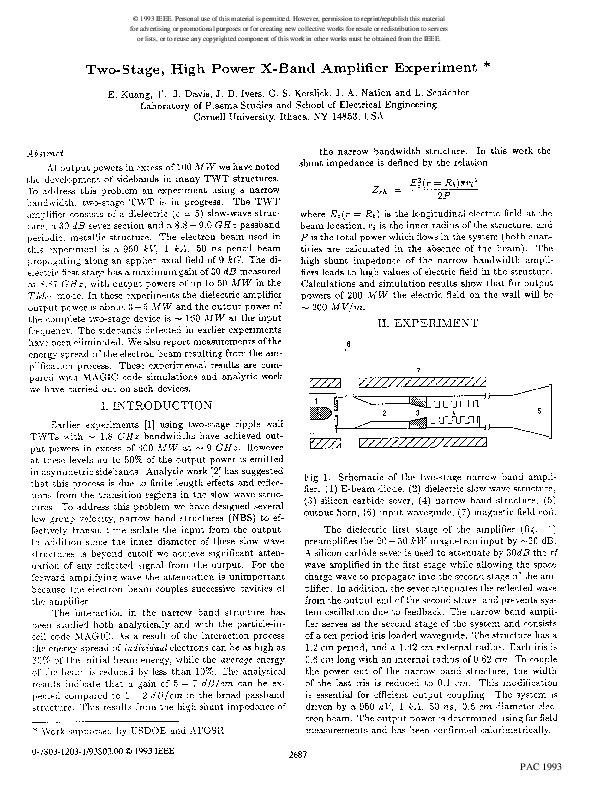 (PDF) Two-stage, high power X-band amplifier experiment