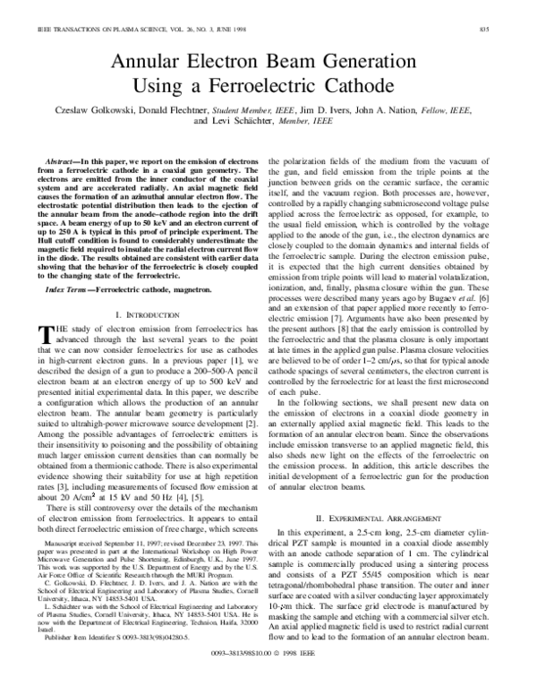 (PDF) Annular electron beam generation using a ferroelectric cathode