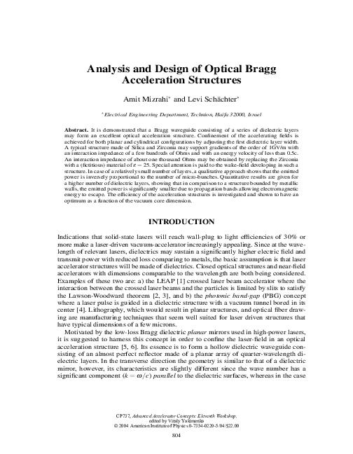 (PDF) Analysis and Design of Optical Bragg Acceleration Structures