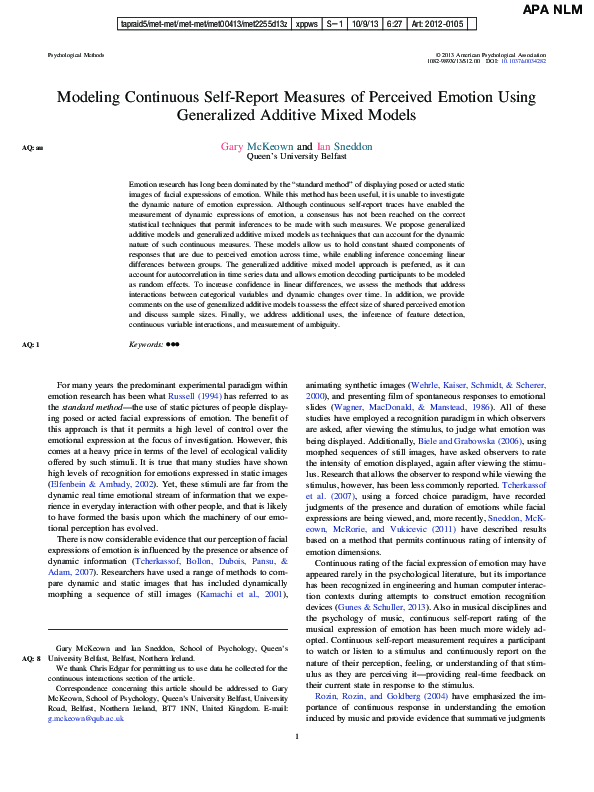 (PDF) Modelling continuous self-report measures of perceived emotion ...