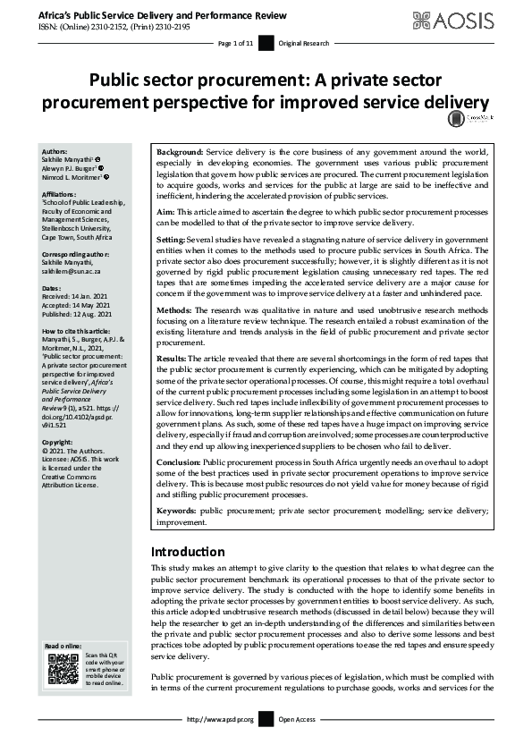 (PDF) Public sector procurement: A private sector procurement ...