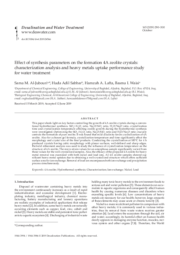 (PDF) Effect of synthesis parameters on the formation 4A zeolite ...