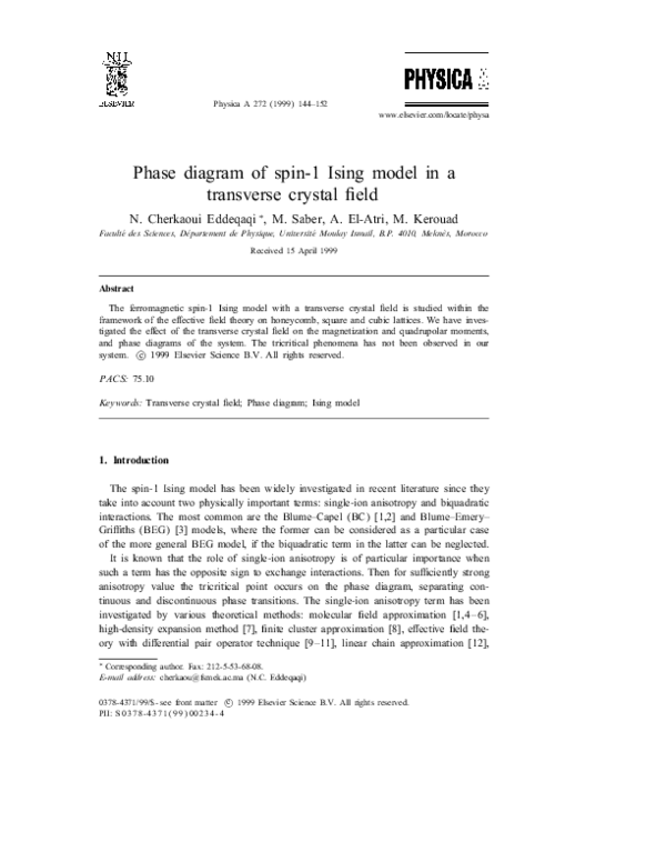 (PDF) Phase diagram of spin-1 Ising model in a transverse crystal field
