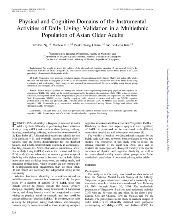 (PDF) Physical and Cognitive Domains of the Instrumental Activities of ...