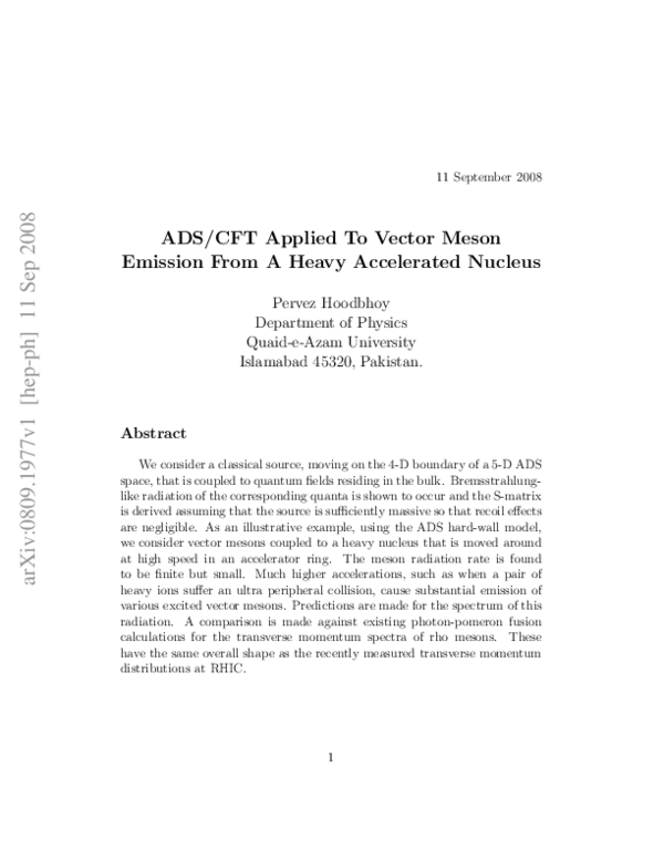 (PDF) ADS/CFT Applied To Vector Meson Emission From A Heavy Accelerated ...