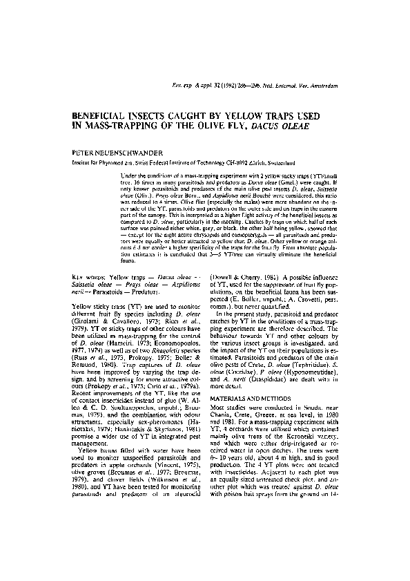 (PDF) Beneficial Insects Caught by Yellow Traps Used in Mass-Trapping ...