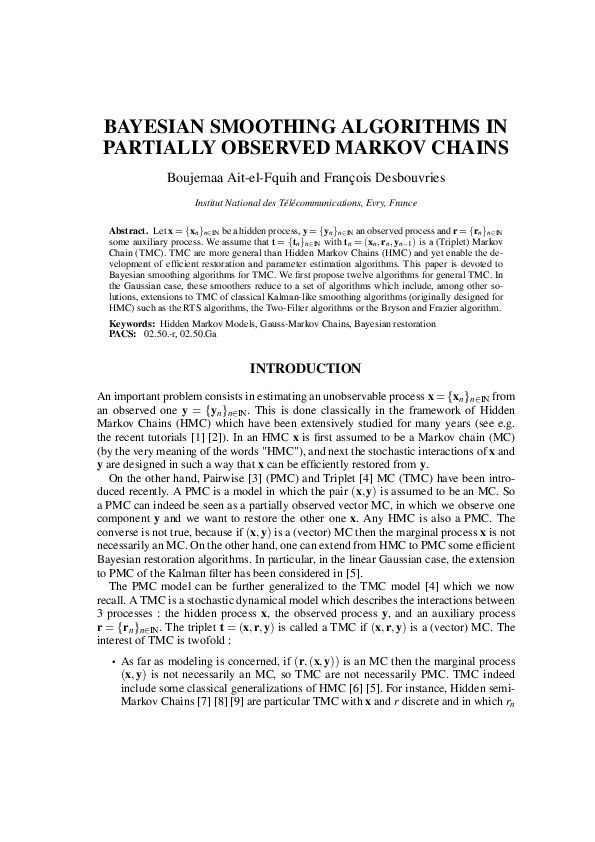 (PDF) Bayesian Smoothing Algorithms in Partially Observed Markov Chains | Francois Desbouvries ...
