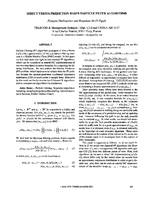 (PDF) Direct versus prediction-based Particle Filter algorithms