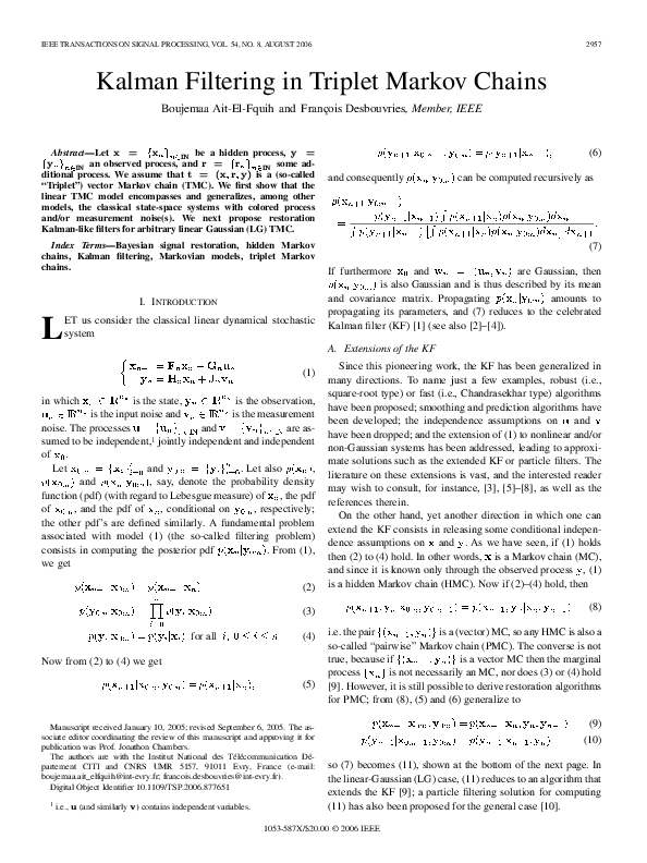 (PDF) Kalman Filtering in Triplet Markov Chains