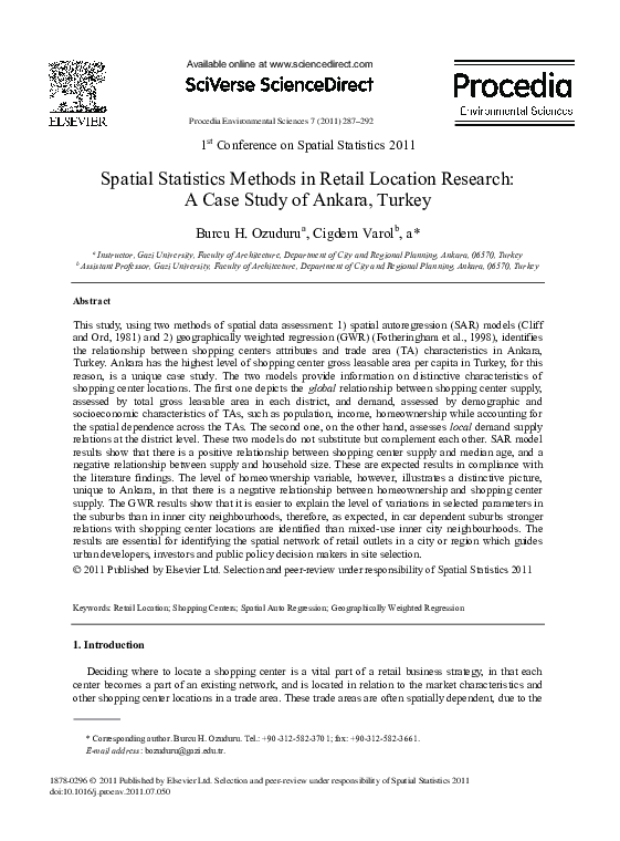 (PDF) Spatial Statistics Methods in Retail Location Research: A Case Study of Ankara, Turkey
