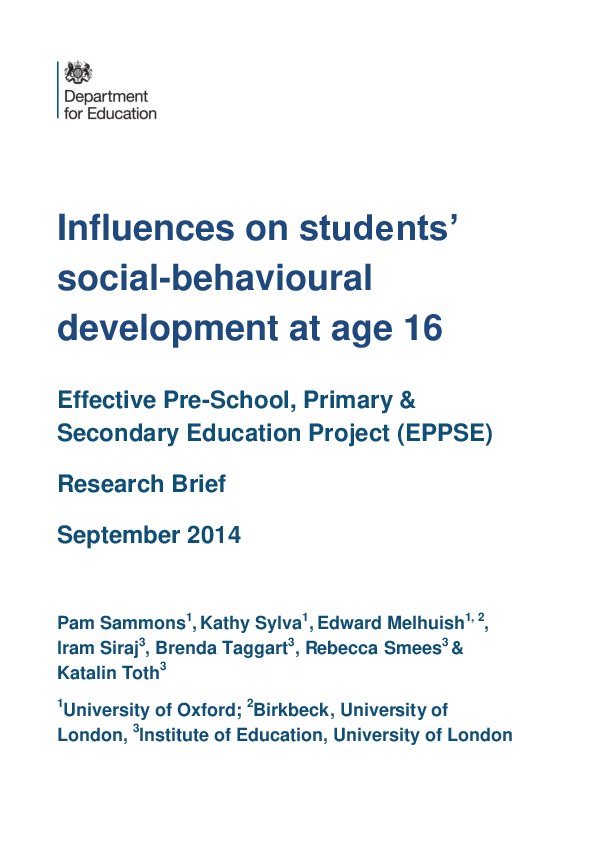 (PDF) Influences on students’ social-behavioural development at age 16 ...