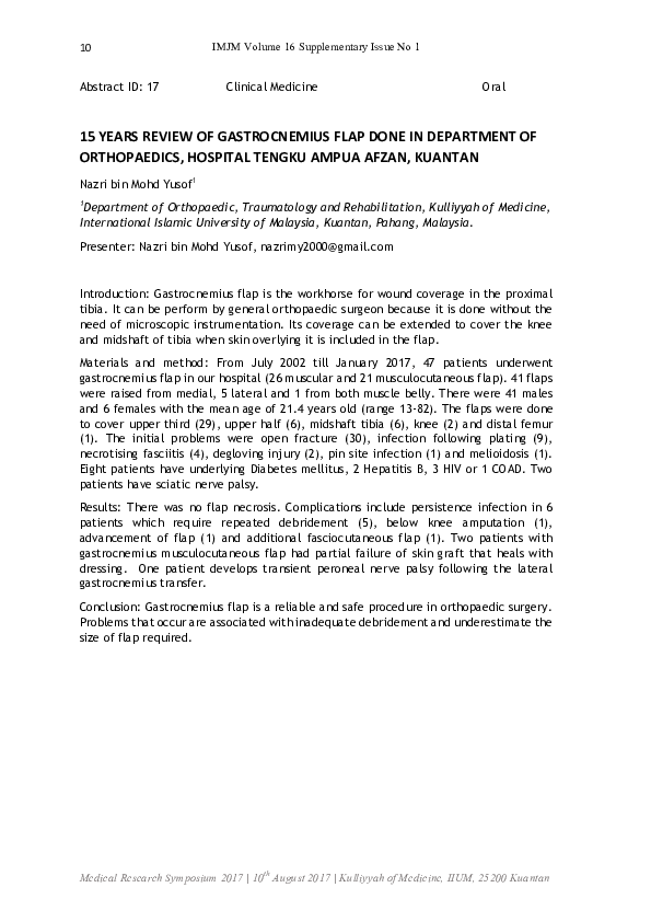 (PDF) 15 Years Review of Gastrocnemius Flap Done in Department of ...