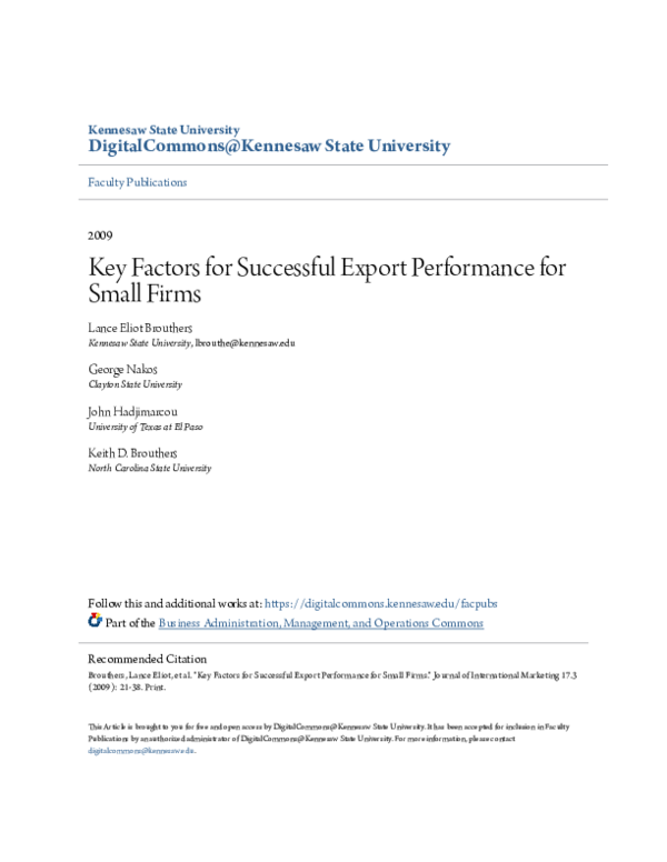 (PDF) Key Factors for Successful Export Performance for Small Firms