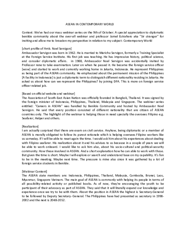 (DOC) ASEAN IN CONTEMPORARY WORLD