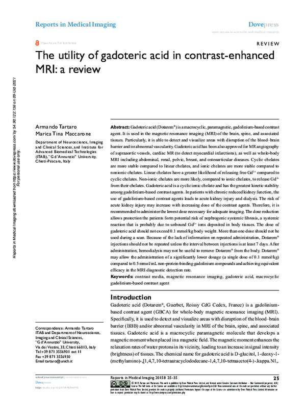 (PDF) The utility of gadoteric acid in contrast-enhanced MRI: a review