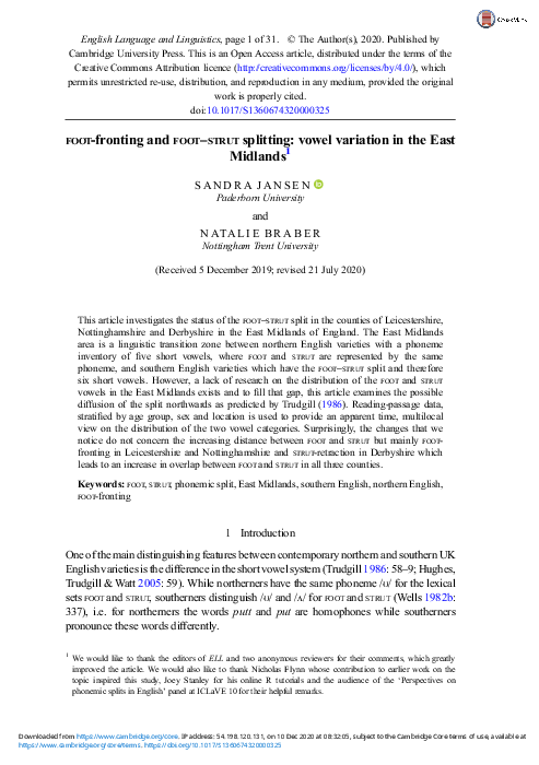 (PDF) foot-fronting and foot–strut splitting: vowel variation in the ...