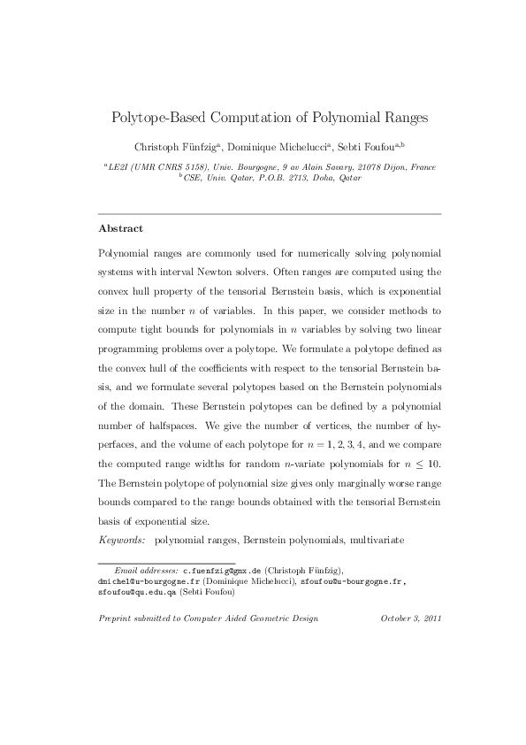 Pdf Polytope Based Computation Of Polynomial Ranges