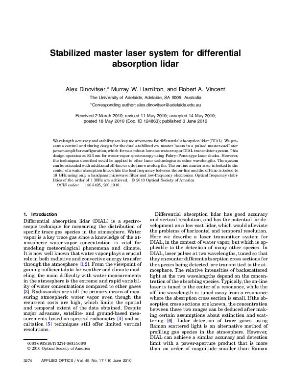 (PDF) Stabilized master laser system for differential absorption lidar
