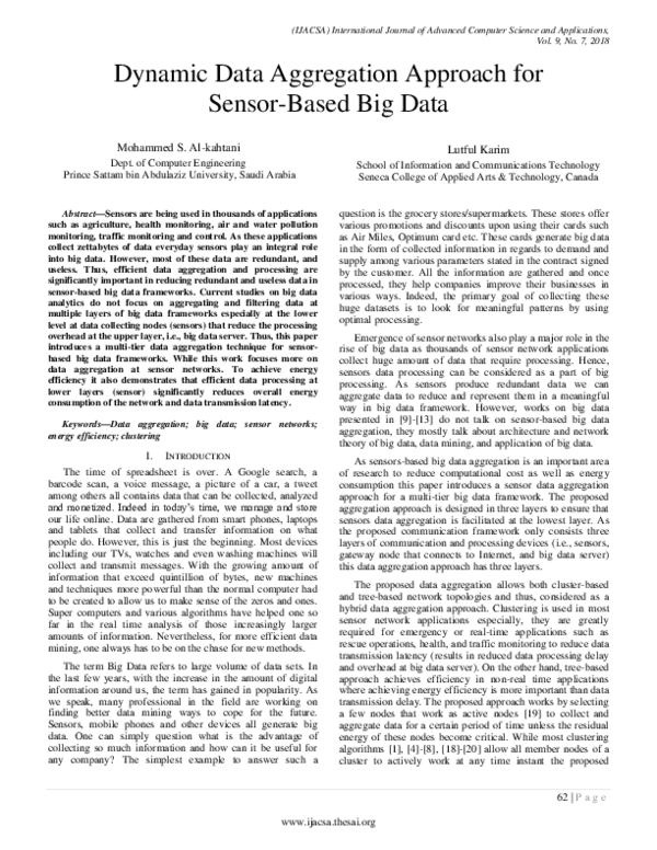 Pdf Dynamic Data Aggregation Approach For Sensor Based Big Data