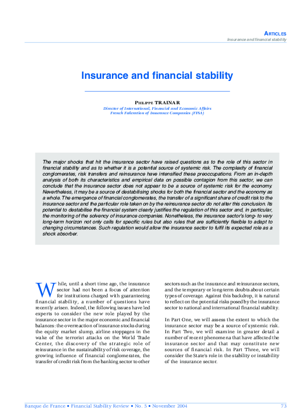 (PDF) Insurance and financial stability
