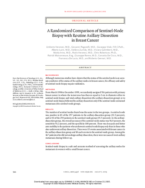 Pdf A Randomized Comparison Of Sentinel Node Biopsy With Routine 6011