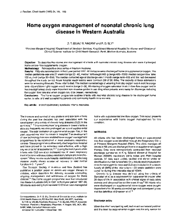 (PDF) Home oxygen management of neonatal chronic lung disease in ...