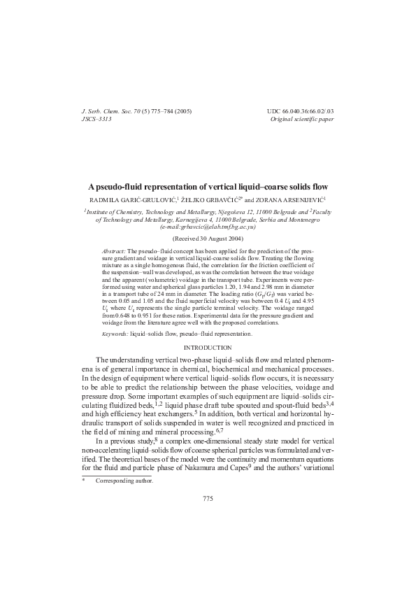 (PDF) Apseudo-fluid representation of vertical liquid–coarse solids flow