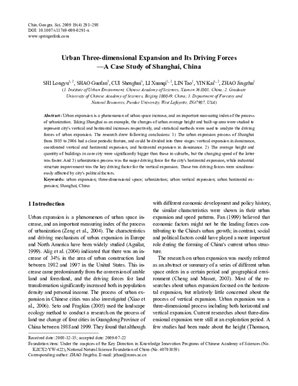 (PDF) Urban three-dimensional expansion and its driving forces A case study of Shanghai, China