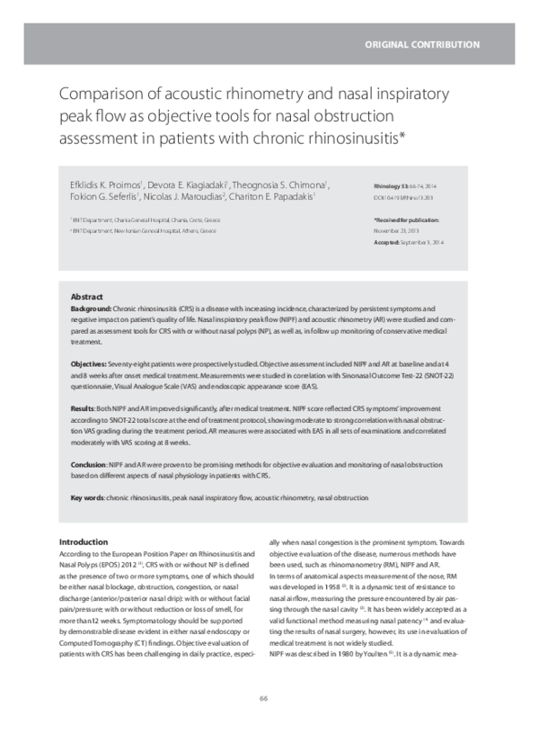 (PDF) Comparison of acoustic rhinometry and nasal inspiratory peak flow ...