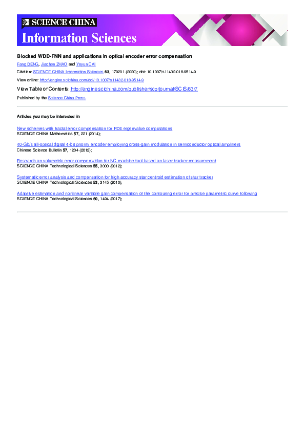 (PDF) Blocked WDD-FNN and applications in optical encoder error ...