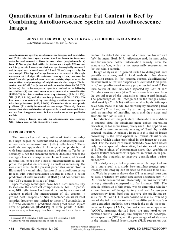 (PDF) Quantification of Intramuscular Fat Content in Beef by Combining ...