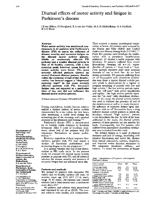 (PDF) Diurnal effects of motor activity and fatigue in Parkinson's disease | Gerard A. Kerkhof ...