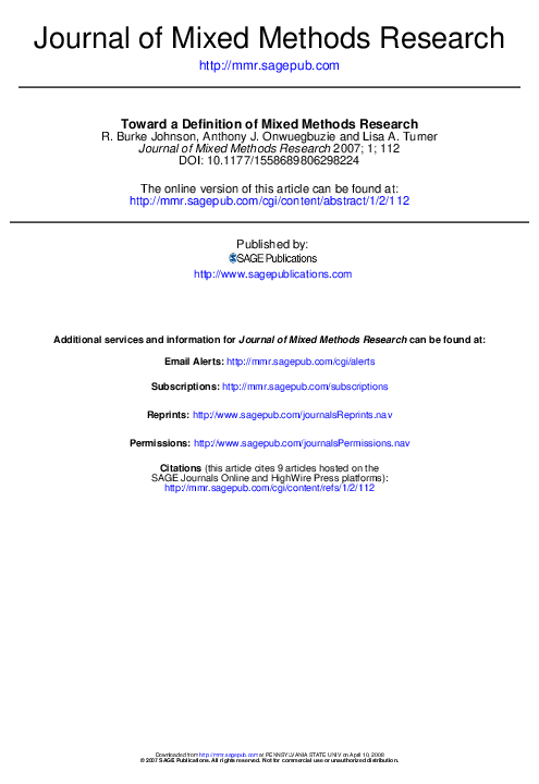 (PDF) Toward a Definition of Mixed Methods Research