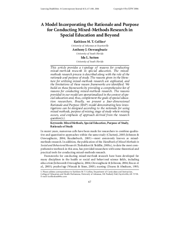 (PDF) A Model Incorporating the Rationale and Purpose for Conducting Mixed-Methods Research in ...
