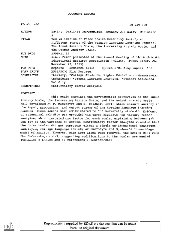 (PDF) The Validation of Three Scales Measuring Anxiety at Different ...