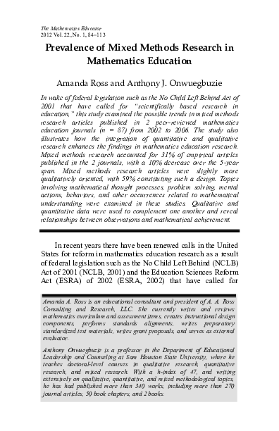 (PDF) Prevalence of Mixed Methods Research in Mathematics Education