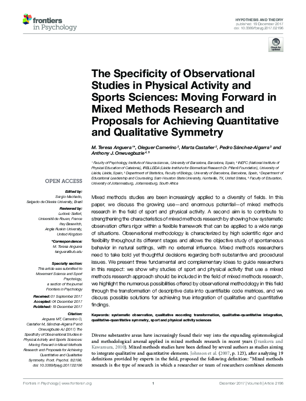 (PDF) The Specificity of Observational Studies in Physical Activity and ...