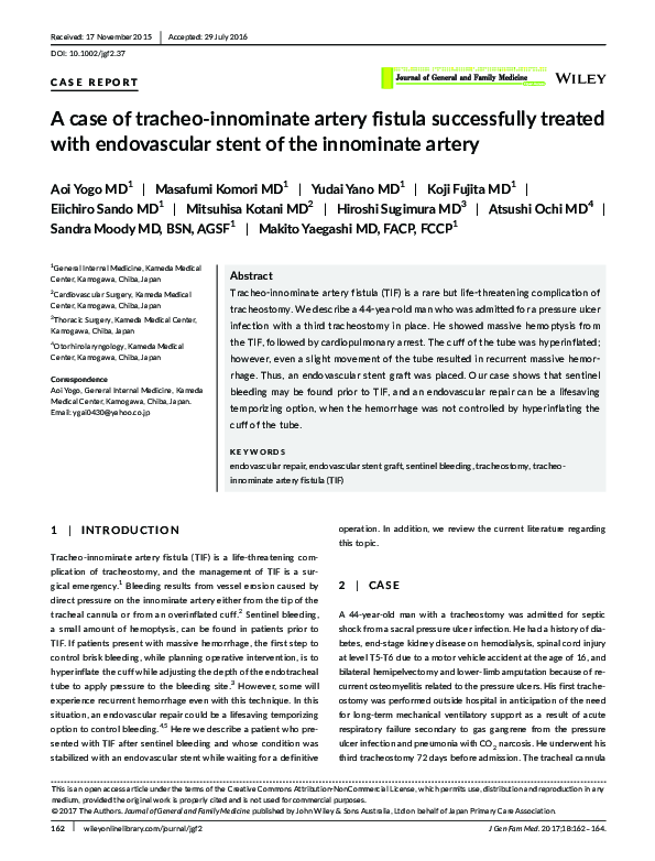(PDF) Tracheo-innominate fistula after initial percutaneous ...