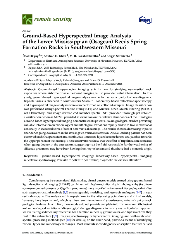 (PDF) Hyperspectral Imaging of Reeds Spring Formation in Missouri