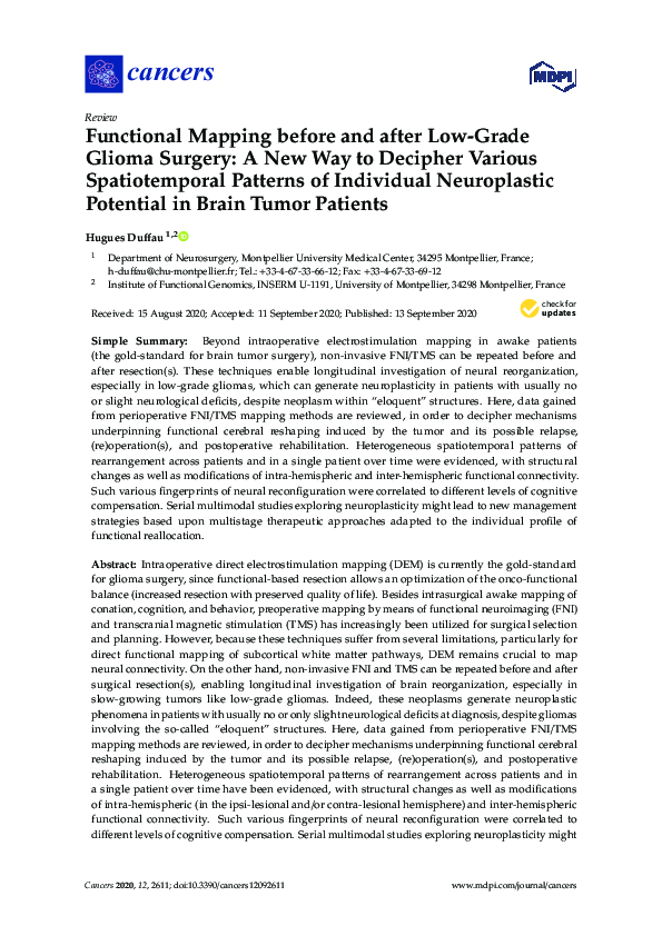 (PDF) Functional Mapping before and after Low-Grade Glioma Surgery: A New Way to Decipher ...