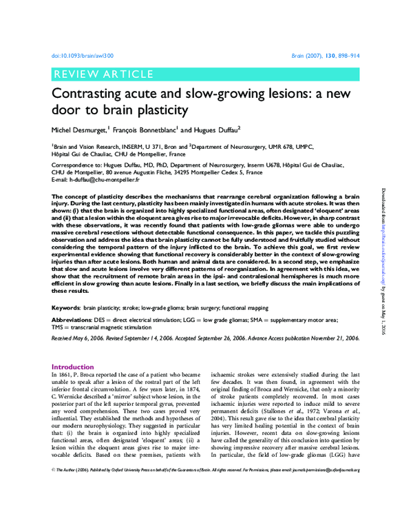 (PDF) Contrasting acute and slow-growing lesions: a new door to brain ...
