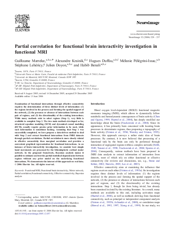 (PDF) Partial correlation for functional brain interactivity investigation in functional MRI ...