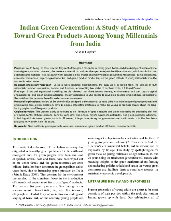 (PDF) Indian Green Generation: A Study of Attitude Toward Green ...