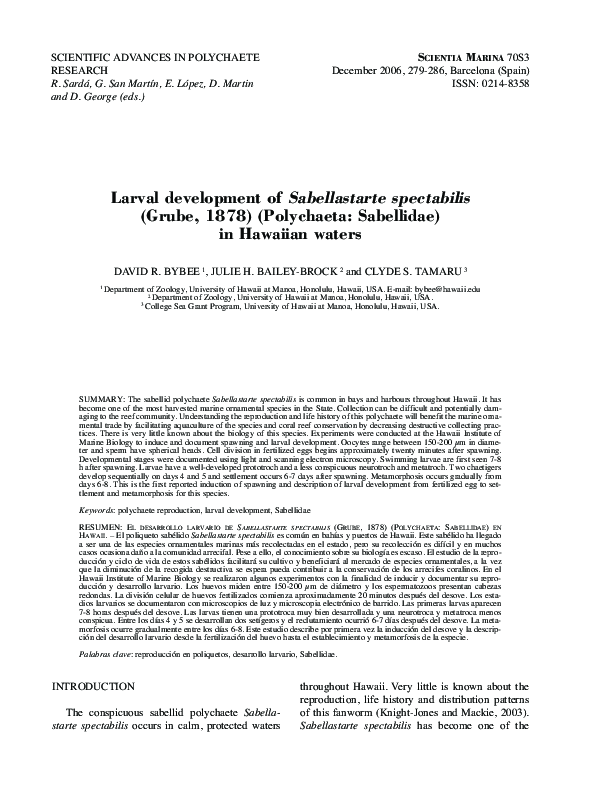 (PDF) Larval development of Sabellastarte spectabilis (Grube, 1878 ...