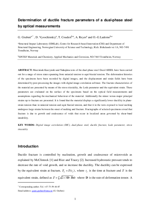 Pdf Determination Of Ductile Fracture Parameters Of A Dual Phase