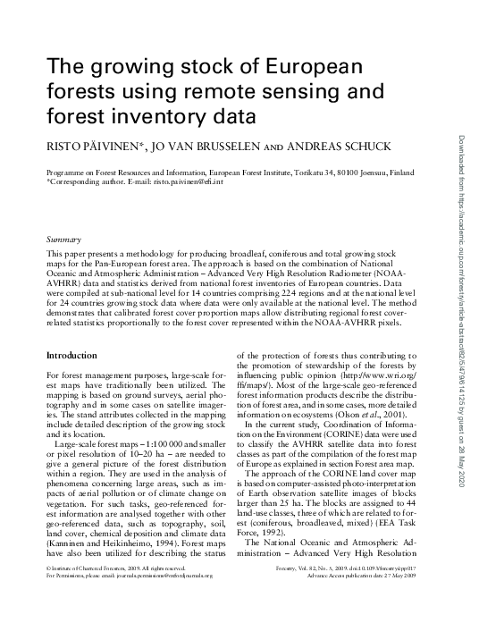 (PDF) The growing stock of European forests using remote sensing and forest inventory data