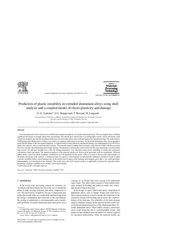 (PDF) Prediction of plastic instability in extruded aluminium alloys ...