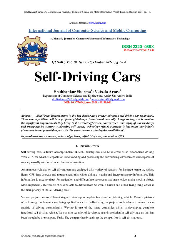 (PDF) Self-Driving Cars