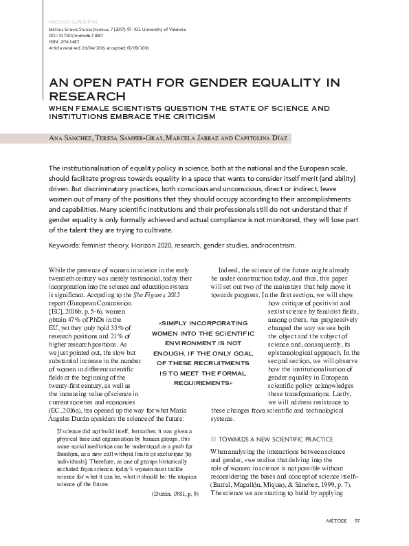 (PDF) An open path for gender equality in research: When women ...