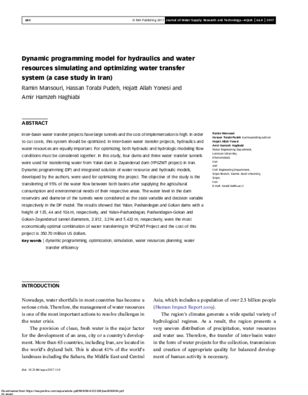 Pdf Dynamic Programming Model For Hydraulics And Water Resources Simulating And Optimizing